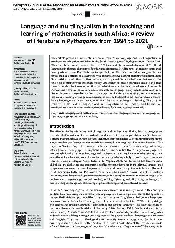 Pdf Language And Multilingualism In The Teaching And Learning Of