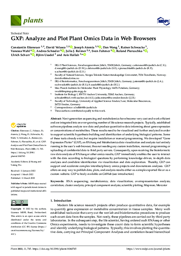 (PDF) GXP: Analyze and Plot Plant Omics Data in Web Browsers | Roland ...