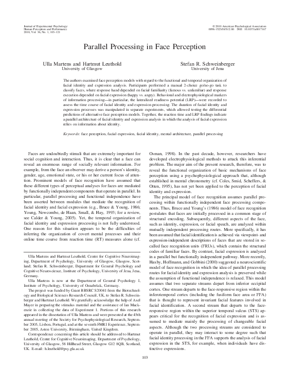 (PDF) Parallel processing in face perception