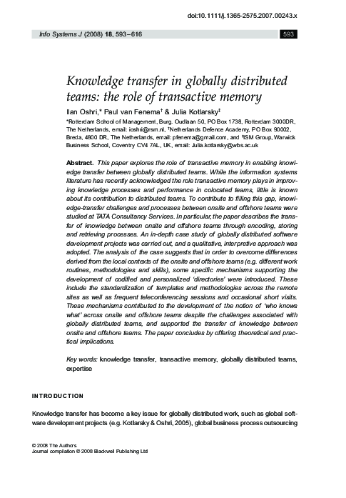 (PDF) Knowledge transfer in globally distributed teams: the role of ...