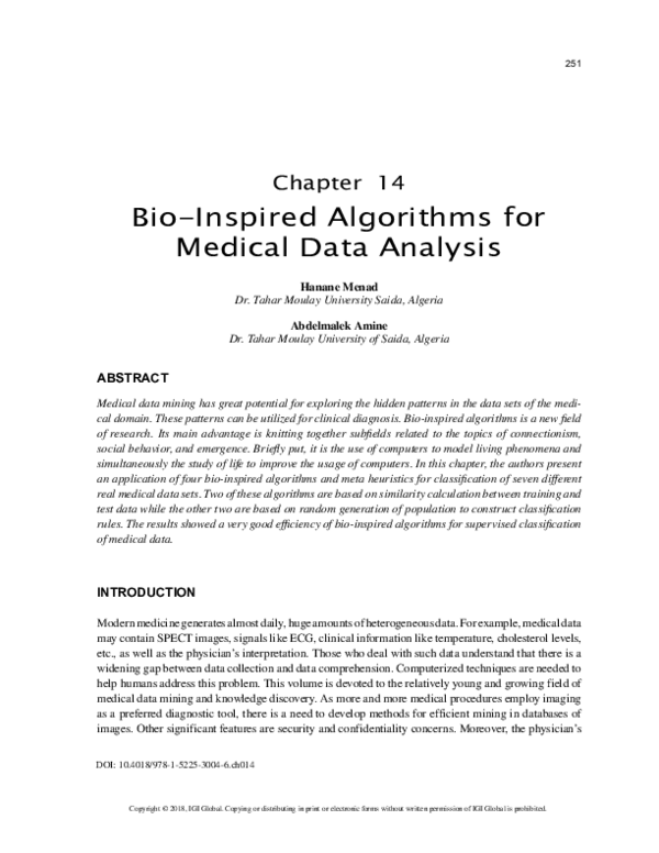 (PDF) Bio-Inspired Algorithms for Medical Data Analysis | Abdelmalek ...