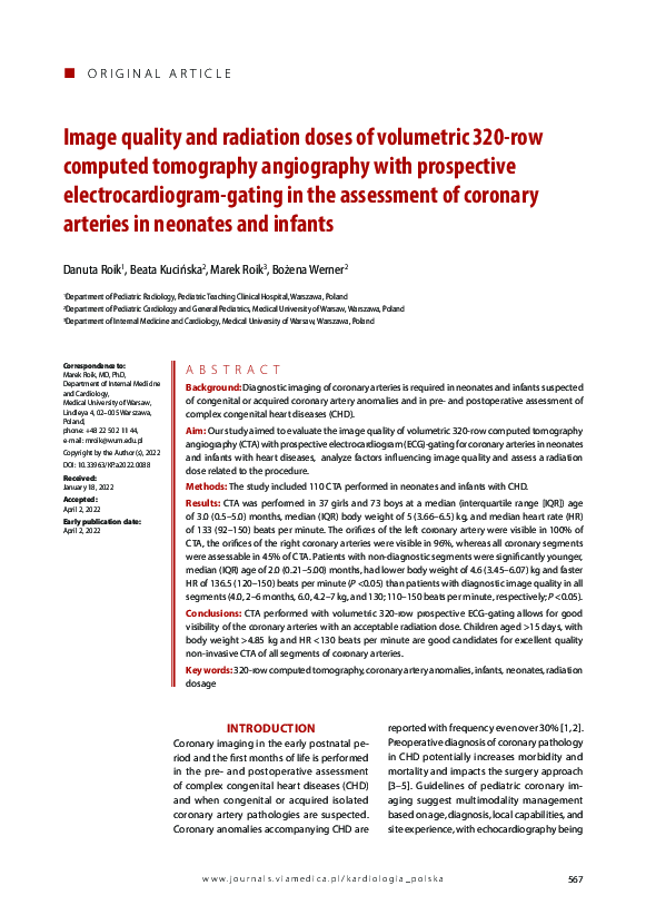 (PDF) 320-Row CTA in Neonates: Imaging Quality & Doses