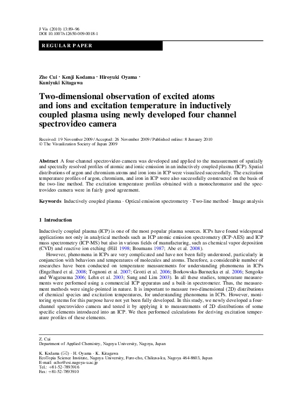 (PDF) Two-dimensional observation of excited atoms and ions and ...