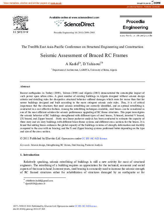 Pdf Seismic Assessment Of Braced Rc Frames