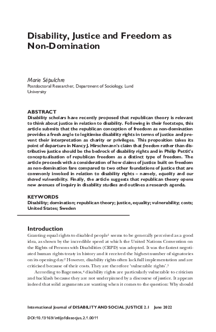 (PDF) Disability, Justice and Freedom as Non-Domination