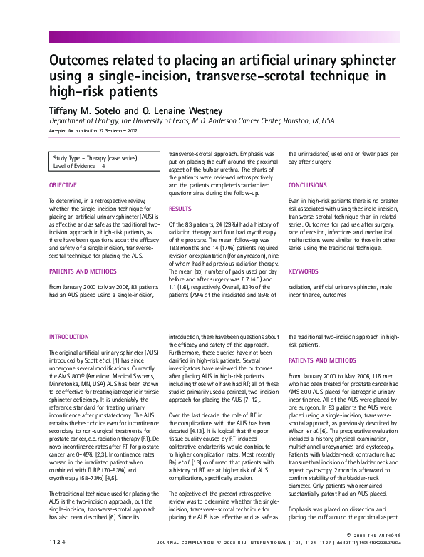 (PDF) Outcomes related to placing an artificial urinary sphincter using ...