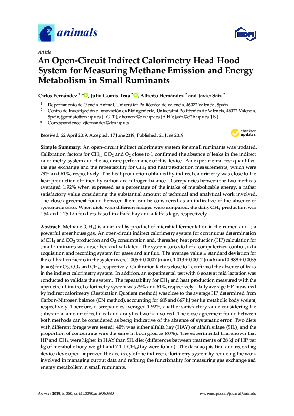 (PDF) An Open-Circuit Indirect Calorimetry Head Hood System for ...