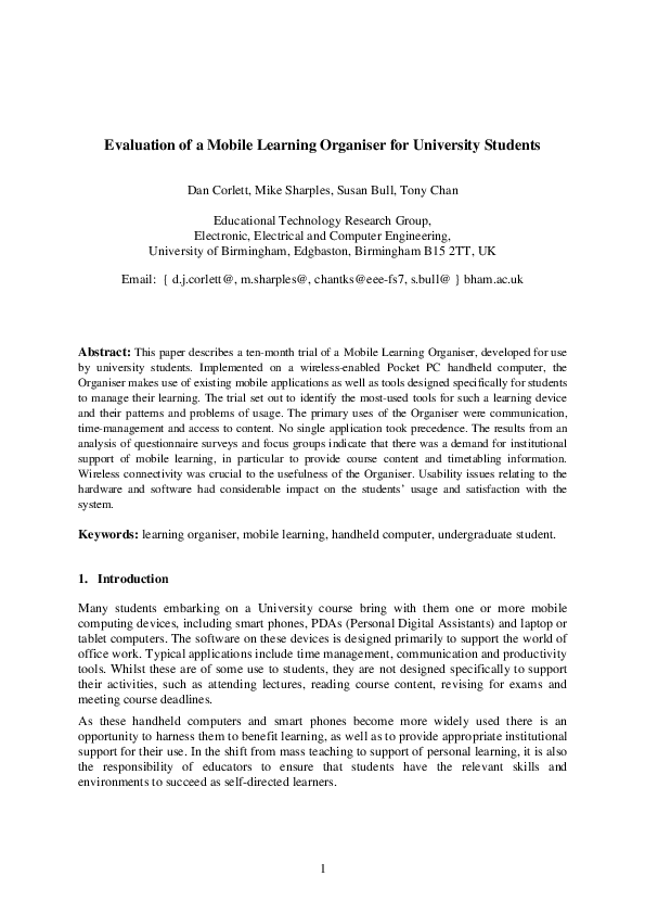 (PDF) Evaluation of a mobile learning organiser for university students ...