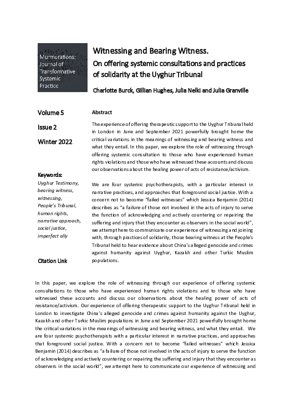 (PDF) Systemic Consultation and Solidarity at the Uyghur Tribunal