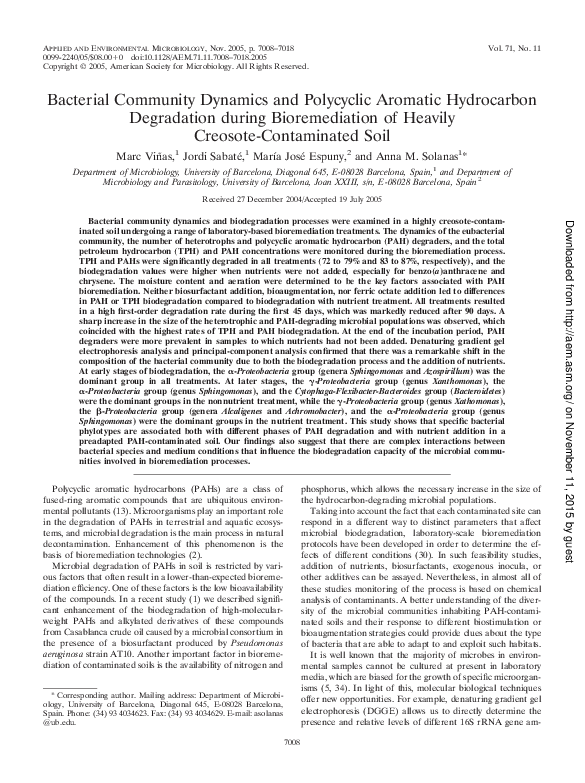 (PDF) Bacterial Community Dynamics and Polycyclic Aromatic Hydrocarbon Degradation during ...