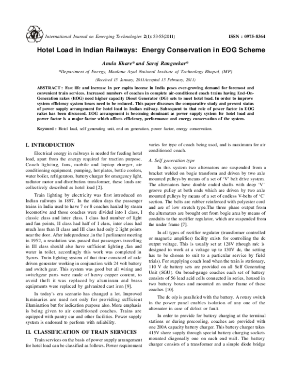 (PDF) Hotel Load in Indian Railways: Energy Conservation in EOG Scheme