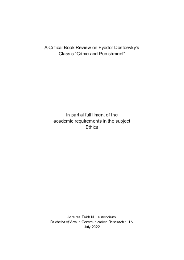 (PDF) A Critical Book Review on Fyodor Dostoevky’s Crime and Punishment ...