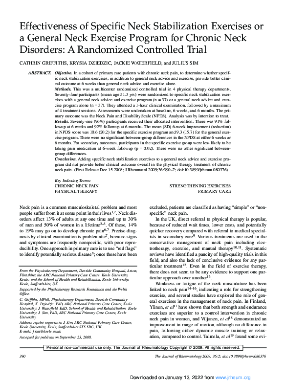 (PDF) J: Effectiveness of specific neck stabilization exercises or a general neck exercise ...