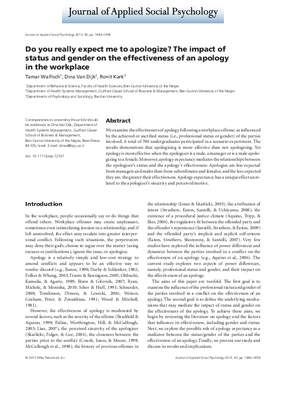 (PDF) Do you really expect me to apologize? The impact of status and ...