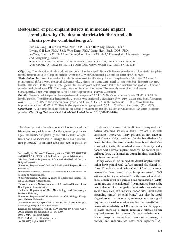 (PDF) Restoration of peri-implant defects in immediate implant ...