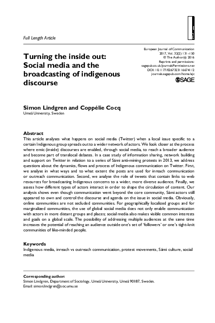 (PDF) Turning the inside out: Social media and the broadcasting of indigenous discourse