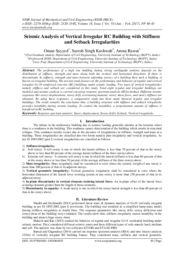 Pdf Seismic Performance Of Vertical Irregular Rc Buildings 