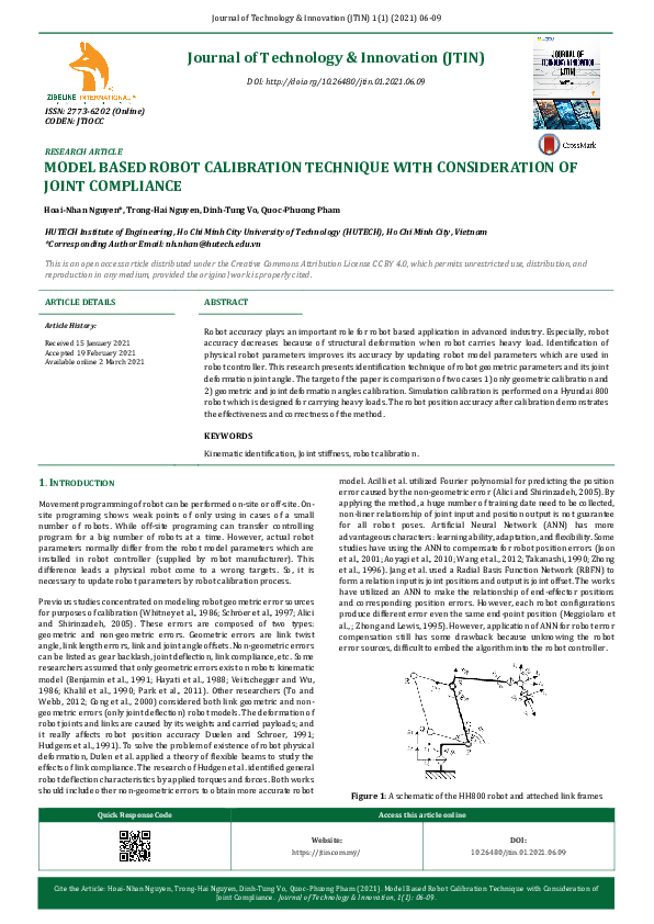 (PDF) Model Based Robot Calibration Technique with Consideration of Joint Compliance