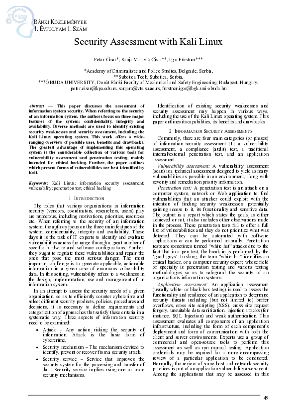 (PDF) Security Assessment with Kali Linux