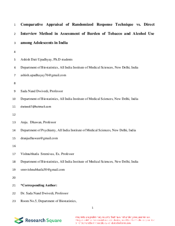(PDF) Comparative Appraisal of Randomized Response Technique vs. Direct ...
