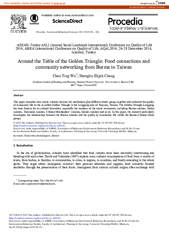 (PDF) Around the Table of the Golden Triangle: Food Connections and ...