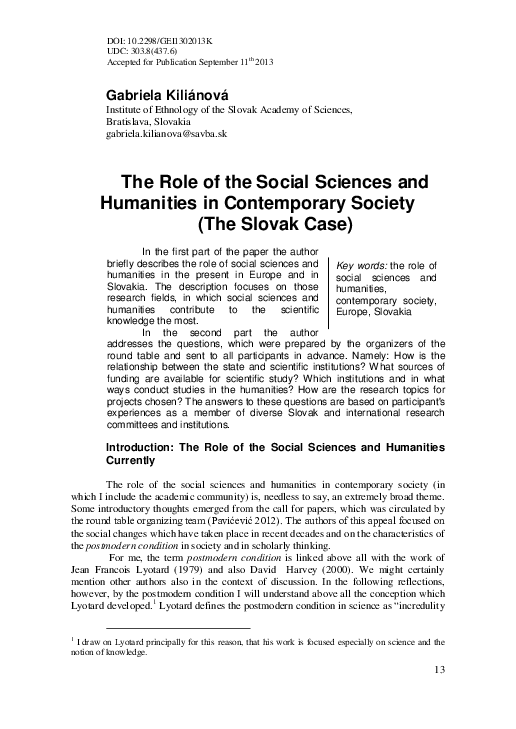 (PDF) The role of the social sciences and humanities in contemporary ...