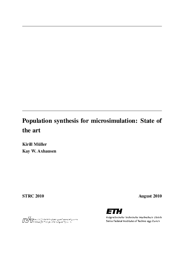 (PDF) Population synthesis for microsimulation: State of the art