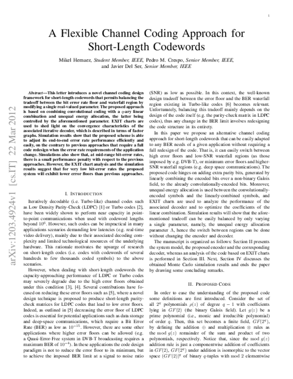 (PDF) Flexible Channel Coding Approach for Short-Length Codewords
