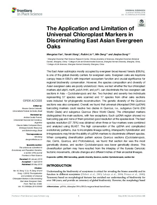 (PDF) The Application and Limitation of Universal Chloroplast Markers ...