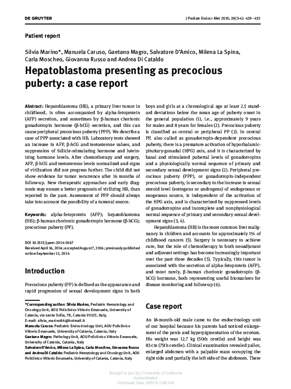 (PDF) Hepatoblastoma presenting as precocious puberty: a case report