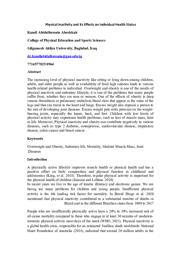 (DOC) Impact of Physical Inactivity on Health Risks