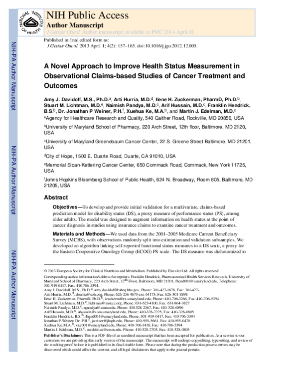 (PDF) A novel approach to improve health status measurement in ...