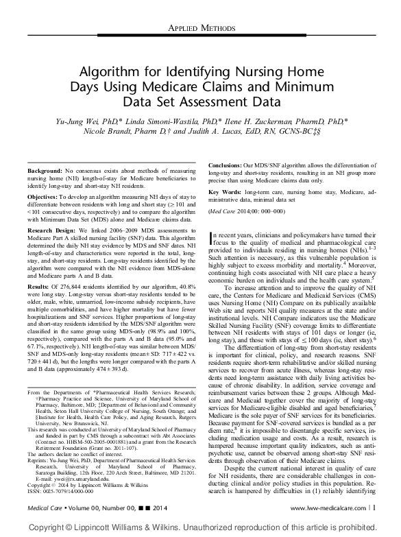 (PDF) Algorithm for Identifying Nursing Home Days Using Medicare Claims ...