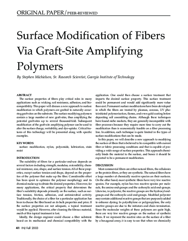 (PDF) Surface Modification of Fibers via Graft-Site Amplifying Polymers