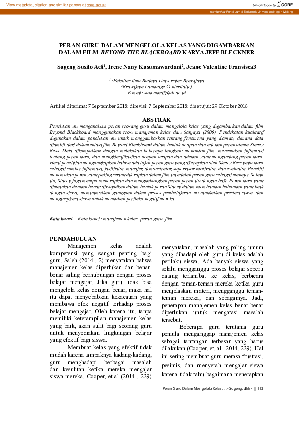 (PDF) Peran Guru Dalam Mengelola Kelas Yang Digambarkan Dalam Film ...