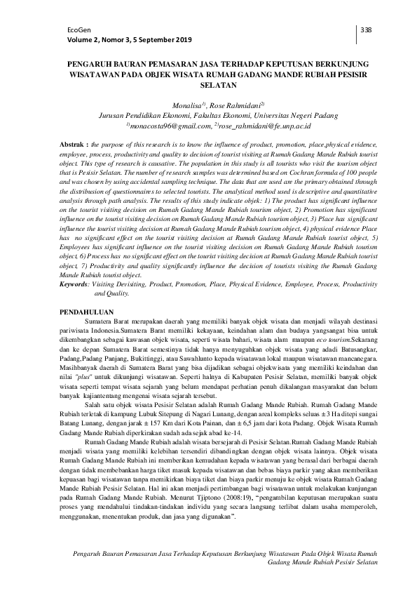 (PDF) Pengaruh Bauran Pemasaran Jasa Terhadap Keputusan Berkunjung ...