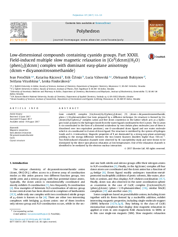 (PDF) Low-dimensional compounds containing cyanido groups. Part XXXV ...
