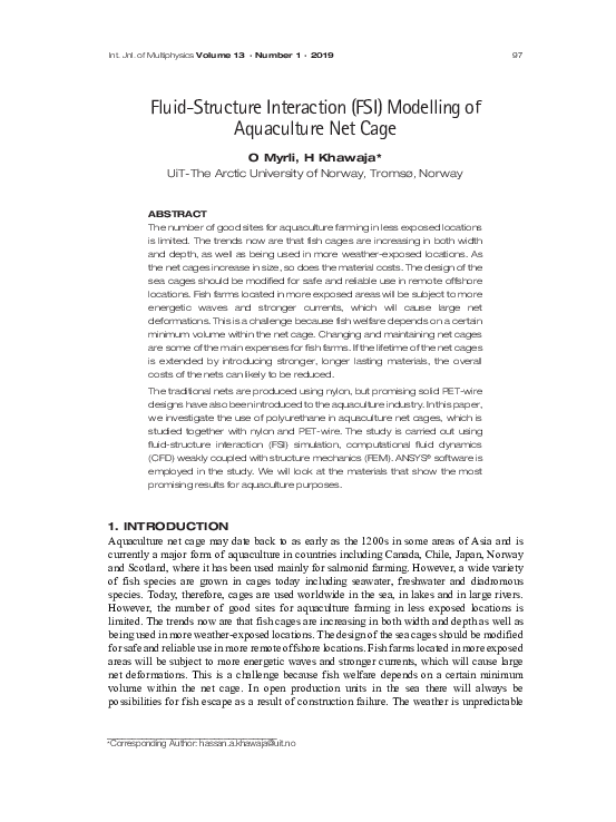 Pdf Fluid Structure Interaction Fsi Modelling Of Aquaculture Net Cage