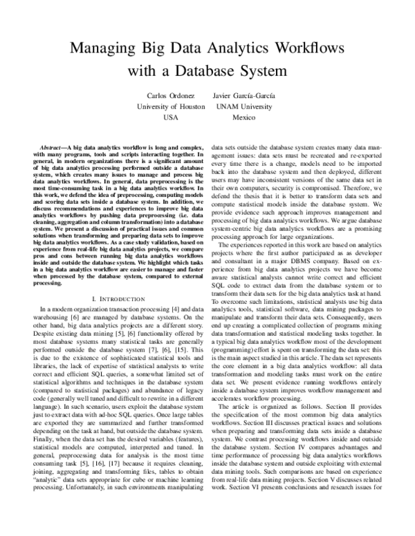 (PDF) Managing Big Data Analytics Workflows with a Database System