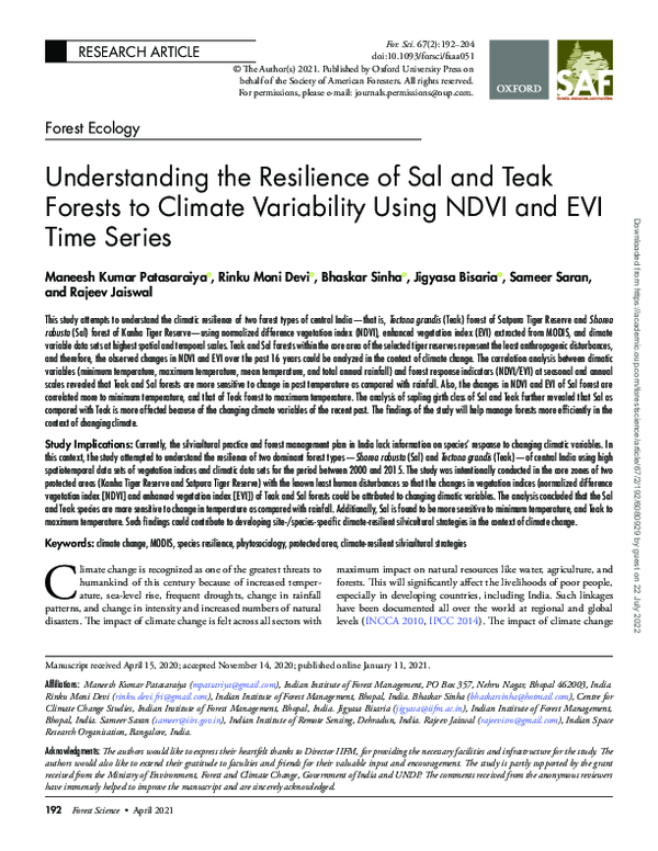 (PDF) Understanding the Resilience of Sal and Teak Forests to Climate ...