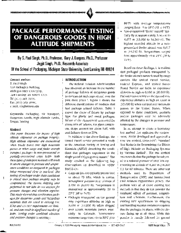 (PDF) Package performance testing of dangerous goods in high-altitude ...