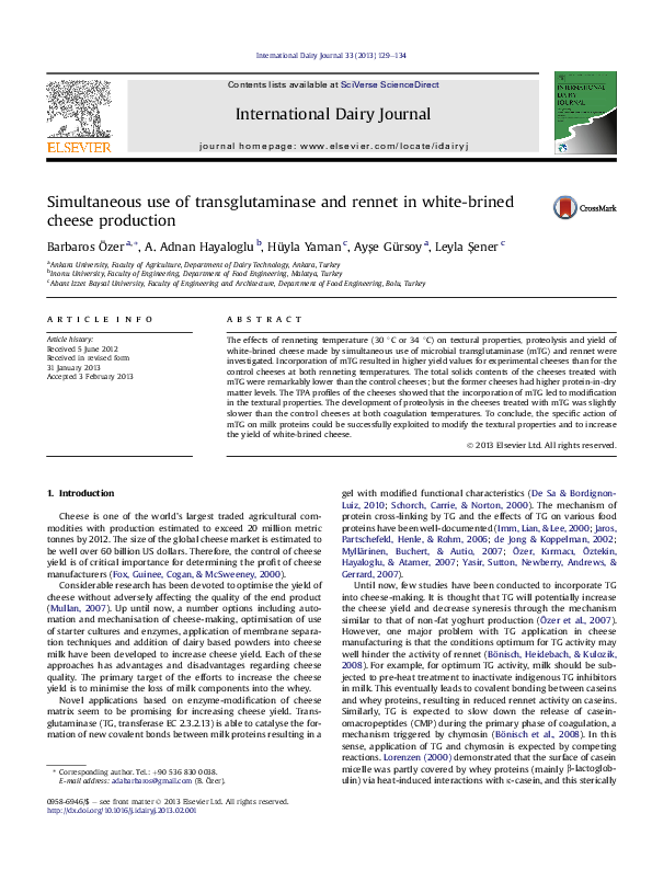 (PDF) Simultaneous use of transglutaminase and rennet in milk ...