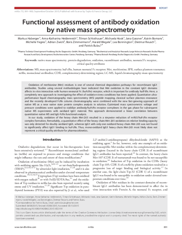 (PDF) Functional assessment of antibody oxidation by native mass ...
