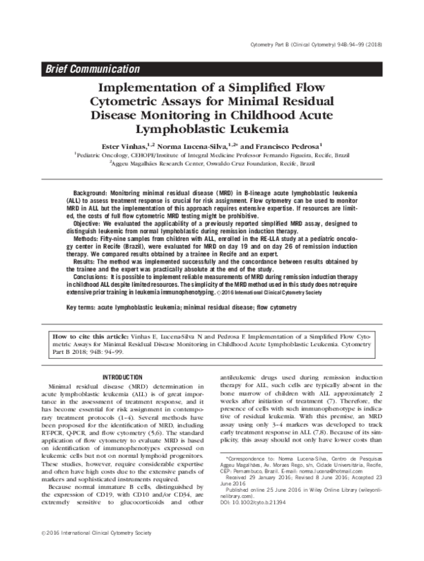 (PDF) Implementation of a simplified flow cytometric assays for minimal ...