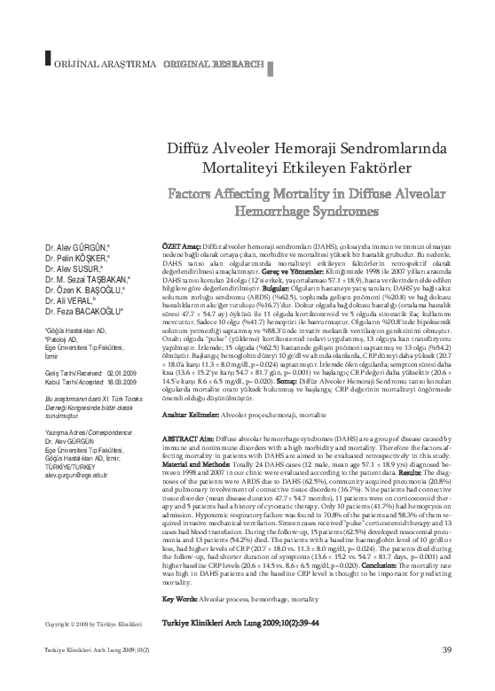 (PDF) Diffüz Alveoler Hemoraji Sendromlarında Mortaliteyi Etkileyen ...