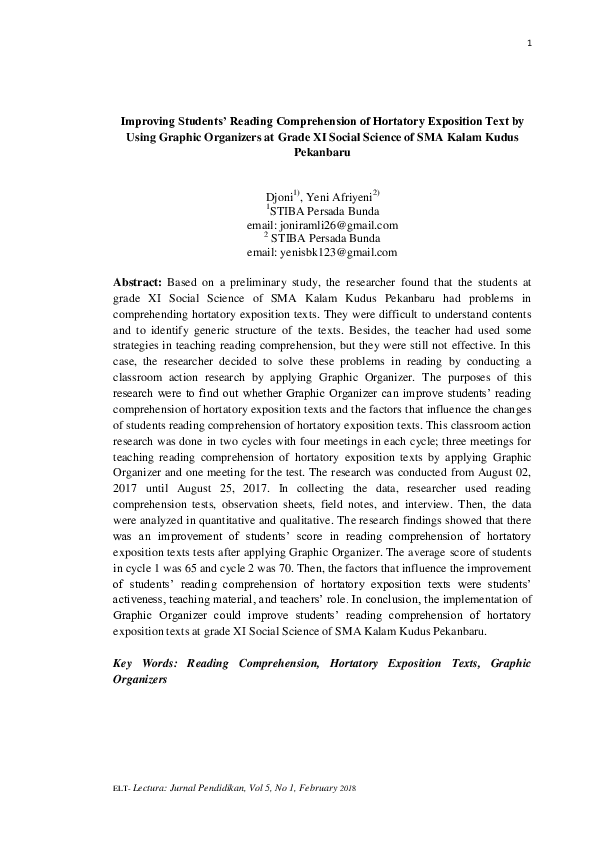 (PDF) Improving Students’ Reading Comprehension of Hortatory Exposition ...