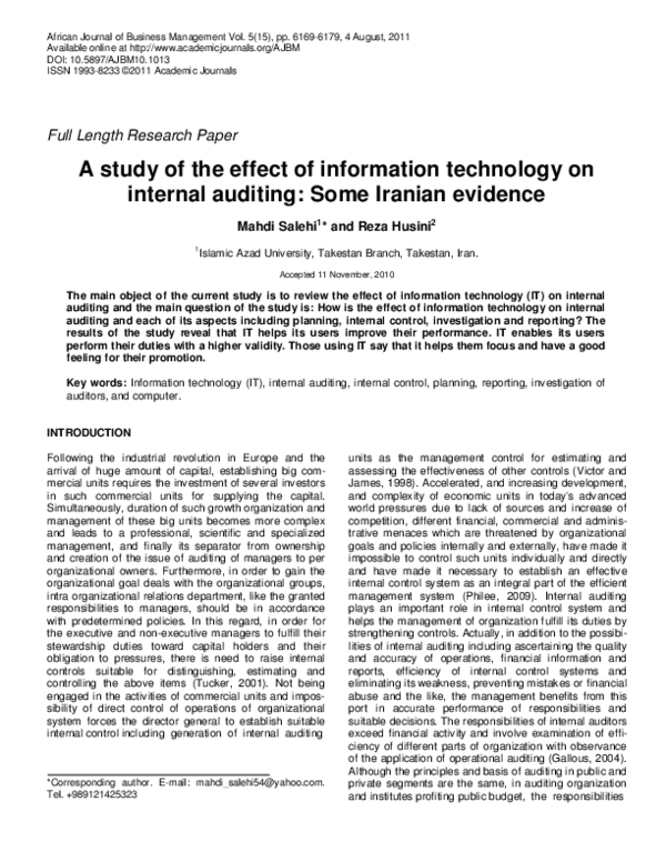 (PDF) A study of the effect of information technology on internal ...