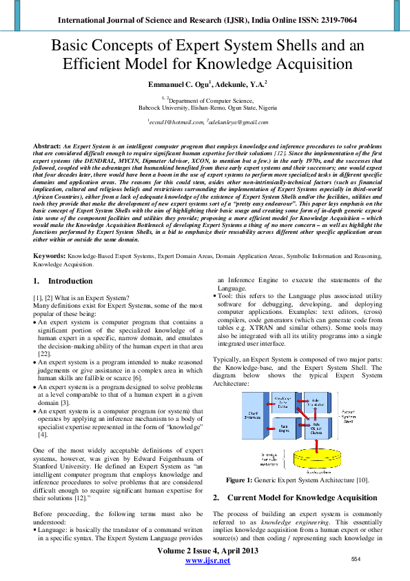 (PDF) Basic Concepts of Expert System Shells and an efficient Model for Knowledge Acquisition
