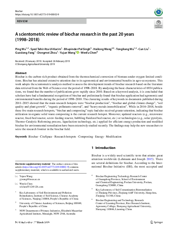 (PDF) A scientometric review of biochar research in the past 20 years ...