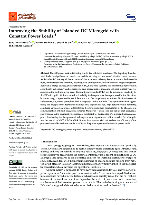 (PDF) Improving the Stability of Islanded DC Microgrid with Constant Power Loads